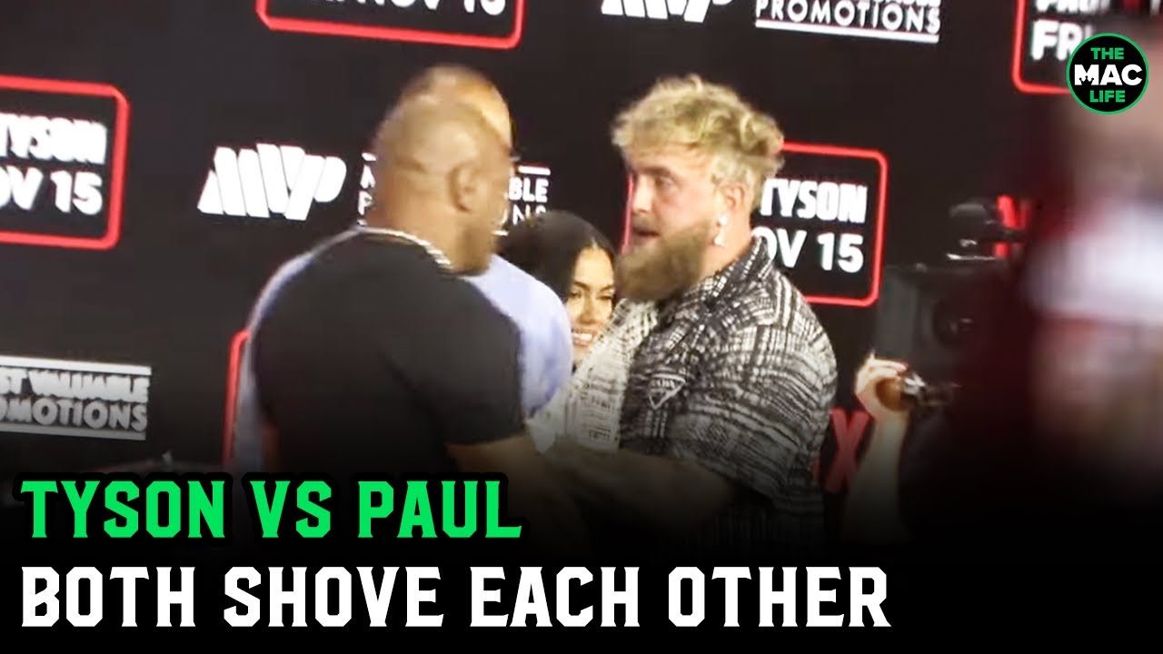 Mike Tyson vs. Jake Paul Face Off with Shoving Match | jitseasy